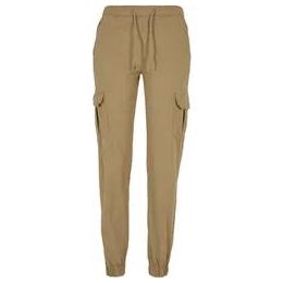Cargohose Urban Classics "Urban Classics Damen Ladies High Waist Cargo Jogging Pants", Damen, Gr. L, US-Gr&ouml;&szlig;en, unionbeige, 98% Baumwolle, 2% Elasthan, unifarben, normal, Hosen Cargohose