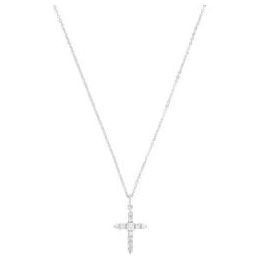 Kette mit Anh&auml;nger Amor "Schmuck Geschenk, Kreuz", silberfarben, wei&szlig;, Halsketten, Damen, Silber 925 (Sterlingsilber), L: 45 B: 1mm, mit Zirkonia (synth.) - mit Wachsperle, B:1mm
