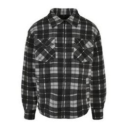 Allwetterjacke Urban Classics "Urban Classics Herren Plaid Teddy Lined Shirt Jacket", Herren, Gr. L, schwarz, wei&szlig;, 100% Polyester, kariert, loose fit, amerikanischer Ausschnitt, Jacken