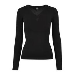 Rundhalspullover Urban Classics "Urban Classics Damen Ladies Knitted V-Neck Sweater", Damen, Gr. XXL, schwarz, 70% Viskose, 30% Polyamid, unifarben, slim fit, V-Ausschnitt, Pullover Rundhalspullover