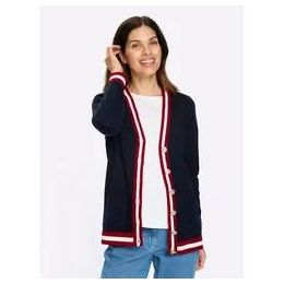 Strickjacke Classic Basics, Damen, Gr. 38, marine, rot, 100% Polyacryl, gemustert, mehrfarbig, Strickjacken Strickjacke