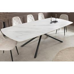 Riess Ambiente Design Esstisch OSAKA 160cm wei&szlig; Keramik schwarz Sterngestell Metall Riess-Ambiente Esszimmertisch rechteckig 6 Personen Modern