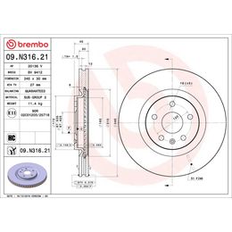 Brembo Bremsscheibe 09.N316.21 vorne rechts links bel&uuml;ftet 345mm f&uuml;r VAUXHALL OPEL 13598064