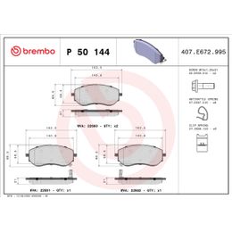 Brembo Bremsbelagsatz, Scheibenbremse P 50 144 vorne rechts links mit Zubeh&ouml;r f&uuml;r MERCEDES-BENZ NISSAN A4704205300 4704205300 D10605JU0A