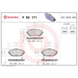 Brembo Bremsbelagsatz, Scheibenbremse P 83 171 vorne rechts links mit Zubeh&ouml;r f&uuml;r TOYOTA 04465F4040 0046533480 04465F4020