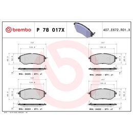 Brembo XTRA LINE P 78 017X Bremsbelagsatz, Scheibenbremse vorne rechts links ohne Zubeh&ouml;r f&uuml;r SUBARU 26296SG011 26296SG010 26296VA050