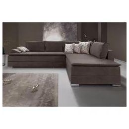 Ecksofa Home Affaire "Night & Day L-Form, B: 324 cm, Dauer-Schlaffunktion und Armlehne", grau (dunkelgrau), B:324cm H:95cm T:218cm, Struktur ( 100% Polyester);Luxus-Microfaser (100% Polyester), Sofas, Ecksofa, Bettfunktion & Bettkasten, Boxspringbett 180x200 cm, Topseller