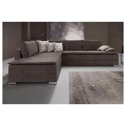 Ecksofa Home Affaire "Night & Day L-Form, B: 324 cm, Dauer-Schlaffunktion und Armlehne", grau (dunkelgrau), B:324cm H:95cm T:218cm, Struktur ( 100% Polyester);Luxus-Microfaser (100% Polyester), Sofas, Ecksofa, Bettfunktion & Bettkasten, Boxspringbett 180x200 cm, Topseller