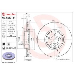 Brembo Bremsscheibe 09.C514.11 vorne rechts links bel&uuml;ftet 349mm f&uuml;r LAND ROVER LR081594 LR161889