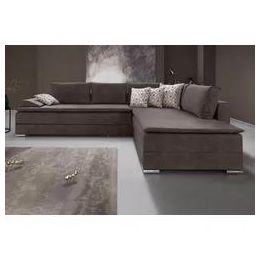 Ecksofa Home Affaire "Night & Day L-Form, B: 324 cm, Dauer-Schlaffunktion und Armlehne", grau (dunkelgrau), B:324cm H:95cm T:218cm, Struktur ( 100% Polyester);Luxus-Microfaser (100% Polyester), Sofas, Ecksofa, Bettfunktion & Bettkasten, Boxspringbett 180x200 cm, Topseller