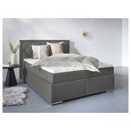 Boxbett Home Affaire "Alfie, wahlweise mit Bettkasten", grau (anthrazit), L:206cm, Bezug Bett: Samtvelours (100% Polyester), Bezug der Spiegelfl&auml;che Matratzendrell aus 100% Polyester. Topperbezug abnehmbar und waschbar bis 30o C, aus 100% Polyester, Komplettbetten, Boxspringbett, mit Stra&szlig;steinen im Kopfteil, H2, H3 und H4 w&auml;hlbar, Topseller