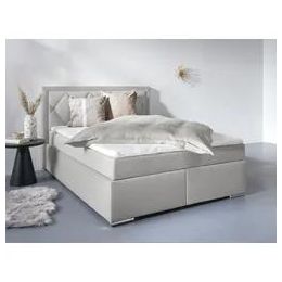 Boxbett Home Affaire "Alfie, wahlweise mit Bettkasten", grau (hellgrau), L:206cm, Bezug Bett: Samtvelours (100% Polyester), Bezug der Spiegelfl&auml;che Matratzendrell aus 100% Polyester. Topperbezug abnehmbar und waschbar bis 30o C, aus 100% Polyester, Komplettbetten, Boxspringbett, mit Stra&szlig;steinen im Kopfteil, H2, H3 und H4 w&auml;hlbar, Topseller