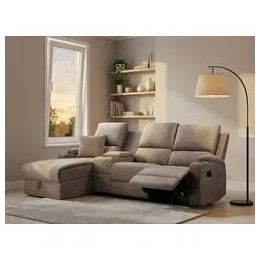 Ecksofa OTTO HOME "NAPORI Multimediasofa, 3er Kinosessel XXL, L-Form, 3 Bezugsstoffe", grau (taupe), B:240cm H:105cm T:155cm, Sofas, Ecksofa, Kinosofa mit Relaxfunktion, Getr&auml;nkehalter, Staufach und Staukasten, Topseller