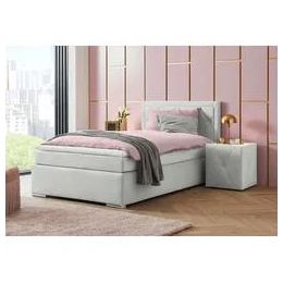 Boxbett Home Affaire "Alfie, wahlweise mit Bettkasten", grau (hellgrau), L:206cm, Bezug Bett: Samtvelours (100% Polyester), Bezug der Spiegelfl&auml;che Matratzendrell aus 100% Polyester. Topperbezug abnehmbar und waschbar bis 30o C, aus 100% Polyester, Komplettbetten, Boxspringbett, mit Stra&szlig;steinen im Kopfteil, H2, H3 und H4 w&auml;hlbar, Topseller