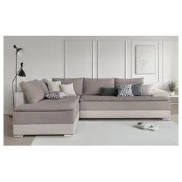 Ecksofa Home Affaire "Night & Day L-Form, B: 324 cm, Dauer-Schlaffunktion und Armlehne", grau (taupe), B:324cm H:95cm T:218cm, Struktur ( 100% Polyester);Luxus-Microfaser (100% Polyester), Sofas, Ecksofa, Bettfunktion & Bettkasten, Boxspringbett 180x200 cm, Topseller