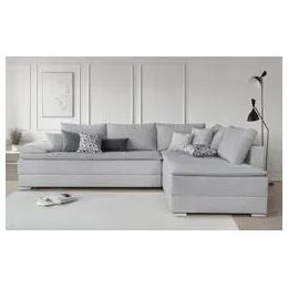 Ecksofa Home Affaire "Night & Day L-Form, B: 324 cm, Dauer-Schlaffunktion und Armlehne", grau (hellgrau), B:324cm H:95cm T:218cm, Struktur ( 100% Polyester);Luxus-Microfaser (100% Polyester), Sofas, Ecksofa, Bettfunktion & Bettkasten, Boxspringbett 180x200 cm, Topseller