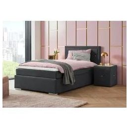 Boxbett Home Affaire "Alfie, wahlweise mit Bettkasten", schwarz, L:206cm, Bezug Bett: Samtvelours (100% Polyester), Bezug der Spiegelfl&auml;che Matratzendrell aus 100% Polyester. Topperbezug abnehmbar und waschbar bis 30o C, aus 100% Polyester, Komplettbetten, Boxspringbett, mit Stra&szlig;steinen im Kopfteil, H2, H3 und H4 w&auml;hlbar, Topseller