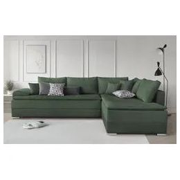 Ecksofa Home Affaire "Night & Day L-Form, B: 324 cm, Dauer-Schlaffunktion und Armlehne", gr&uuml;n (flaschengr&uuml;n), B:324cm H:95cm T:218cm, Struktur ( 100% Polyester);Luxus-Microfaser (100% Polyester), Sofas, Ecksofa, Bettfunktion & Bettkasten, Boxspringbett 180x200 cm, Topseller