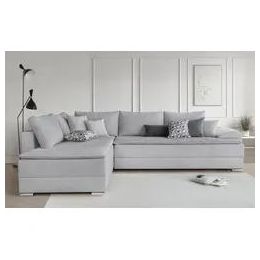 Ecksofa Home Affaire "Night & Day L-Form, B: 324 cm, Dauer-Schlaffunktion und Armlehne", grau (hellgrau), B:324cm H:95cm T:218cm, Struktur ( 100% Polyester);Luxus-Microfaser (100% Polyester), Sofas, Ecksofa, Bettfunktion & Bettkasten, Boxspringbett 180x200 cm, Topseller