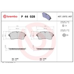Brembo Bremsbelagsatz, Scheibenbremse P 44 028 vorne rechts links mit Zubeh&ouml;r f&uuml;r LAND ROVER JAGUAR LR314638 LR091308 JPLA2K021CA