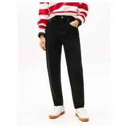 Tommy Hilfiger Mom-Jeans TOMMY JEANS "High waist - Mom-Jeans Tapered", Damen, Gr. 28, L&auml;nge 30, schwarz (denim schwarz), Denim/Jeans, Obermaterial: 99% Baumwolle, 1% Elasthan, unifarben, gerade, unten schmal, Jeans, mit Logo-Badge, Logostickerei