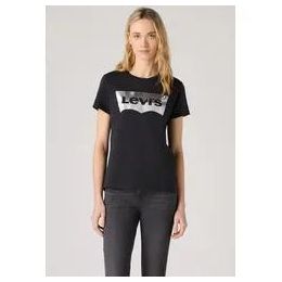 Levi's Rundhalsshirt LEVI'S "THE PERFECT TEE", Damen, Gr. L (40), schwarz (schwarz, silber), Jersey, Obermaterial: 100% Baumwolle, bedruckt, figurbetont h&uuml;ftlang, Rundhals, Shirts Rundhalsshirt, mit Logo im Metallic-Holo Print