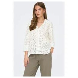 Jacqueline de Yong Hemdbluse JDY "JDYTALLIE 3/4 LONG SHIRT WVN NOOS", Damen, Gr. M, wei&szlig; (cloud dancer), Spitze, Obermaterial: 100% Baumwolle, unifarben, regular fit Po-bedeckend, angesetztes B&uuml;ndchen, Blusen Hemdbluse, mit Lochstickerei-Detail
