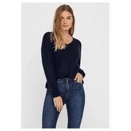 V&eacute;ro Moda V-Ausschnitt-Pullover VERO MODA "VMCREWLEFILE LS V-NECK BLOUSE NOOS", Damen, Gr. M, blau (navy blazer melange), Strick, Obermaterial: 70% Polyacryl, 27% Nylon, 3% Elasthan, meliert, regular fit h&uuml;ftlang, V-Ausschnitt, Rippstrickb&uuml;ndchen, Pullover