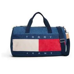 Tommy Hilfiger Weekender TOMMY JEANS "TJM ARCHIVE DENIM DUFFLE", Gr. B/H/T: 47cm x 29cm x 29cm, jeansblau, wei&szlig;, rot, Leder, Textil, Taschen Weekender, Unisex Reisetasche, Freizeittasche mit plaktiver Logoflagge