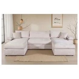 Wohnlandschaft OTTO HOME "Cosy U-Form, B: 309 cm, Sitzaufbau im Sandwich-Federkern", beige, B:309cm H:46cm T:162cm, 100%Polyester, Sofas, Wohnlandschaft, 2 Zierkissen, Mega-Sofa, Cord oder Struktur weich, Kaltschaumauflage