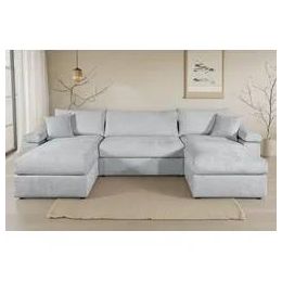 Wohnlandschaft OTTO HOME "Cosy U-Form, B: 309 cm, Sitzaufbau im Sandwich-Federkern", silbergrau, B:309cm H:46cm T:162cm, 100%Polyester, Sofas, Wohnlandschaft, 2 Zierkissen, Mega-Sofa, Cord oder Struktur weich, Kaltschaumauflage