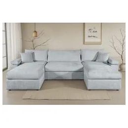 Wohnlandschaft OTTO HOME "Cosy U-Form, B: 309 cm, Sitzaufbau im Sandwich-Federkern", grau, B:309cm H:46cm T:162cm, 100%Polyester, Sofas, Wohnlandschaft, 2 Zierkissen, Mega-Sofa, Cord oder Struktur weich, Kaltschaumauflage