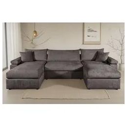 Wohnlandschaft OTTO HOME "Cosy U-Form, B: 309 cm, Sitzaufbau im Sandwich-Federkern", anthrazit, B:309cm H:46cm T:162cm, 100%Polyester, Sofas, Wohnlandschaft, 2 Zierkissen, Mega-Sofa, Cord oder Struktur weich, Kaltschaumauflage