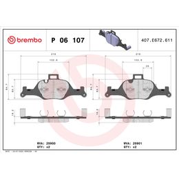 Brembo Bremsbelagsatz, Scheibenbremse P 06 107 vorne rechts links mit Ausgleichsgewichten f&uuml;r BMW 34106898192 34116875396 341168834699