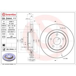 Brembo Bremsscheibe COATED DISC LINE 09.D444.11 vorne rechts links bel&uuml;ftet 332mm f&uuml;r JEEP 68040177AA