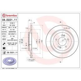 Brembo Bremsscheibe COATED DISC LINE 08.D221.11 hinten rechts links voll 300mm f&uuml;r HYUNDAI KIA 58411D4650