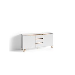 ByLiving Sideboard VALENTIN in Wei&szlig;/Eiche-Optik - (B) 160 x (H) 76 x (T) 38 cm | Gr.: onesize