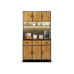 ABRIHOME K&uuml;chenschrank in Nat&uuml;rlich 100x40x180 cm mit LED Schubladen und Steckdosen | Gr.: onesize