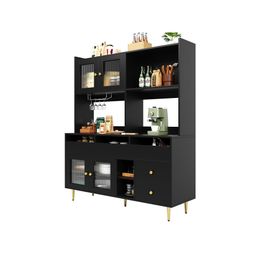 ABRIHOME Hochschrank in Schwarz mit Golddekor und Lochglast&uuml;ren 145x39x171 cm | Gr.: onesize