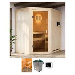 Sauna Karibu "Faurin", beige (natur), Bio-Ofen, externe Steuerung, 9 kW, Saunen
