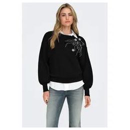 Sweatshirt Only "ONLCAMELA BROOKE GLITTER LS ONECK UB SWT", Damen, Gr. XL, schwarz detail:chest deco, Sweatware, Obermaterial: 60% Baumwolle, 40% Polyester, unifarben, regular fit normal, Rundhals, Sweatshirts Sweatshirt, Baumwollmischung, regular fit, Rundhals