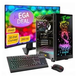 GAMEMAX Gaming-PC-Komplettsystem "MegaDeal Rockstar 2733 AMD Ryzen 7 5700X 16GB 1TB SSD RTX 5060", Energieeffizienz: E (A-G), schwarz, Microsoft Windows 11 Home (64 Bit), 16 GB RAM 1.000 GB SSD, Computer_Komplettsysteme, Windows 11 + MSI MAG 32C6X Curved Monitor 80cm (32")