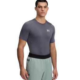 Trainingsshirt Under Armour "UA HG ARMOUR COMP SS", Herren, Gr. S, castlerock,, wei&szlig;, Obermaterial: 84% Polyester, 16% Elasthan, Rundhals, Shirts, Rundhalsausschnitt, leichtes Material, atmungsaktiv