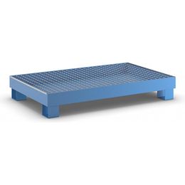 eurokraft basic Auffangwanne f&uuml;r 60 l, LxBxH 800 x 1300 x 205 mm, mit Zulassung, blau pulverbeschichtet, mit Gitterrost