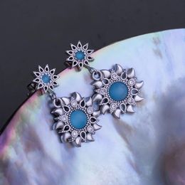 Holzkern Earrings Damen Silber und Aquamarin