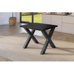 Esstisch 80x80 cm Baumkante Holz Grau-Optik X-Gestell Metall schwarz JULIUS