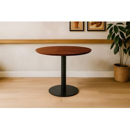 Bistrotisch rund mit Schweizer Kante Akazienholz nussbaum massiv 80 cm S&auml;ulengestell schwarz BRASILIAN