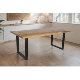 Esstisch Baumkante Akazie massiv 50mm Eichefarben 240 x 100 cm U-Gestell schwarz CALI