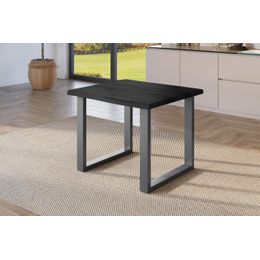 Esstisch 80x80 cm Baumkante Holz Grau-Optik U-Gestell Metall schwarz JULIUS