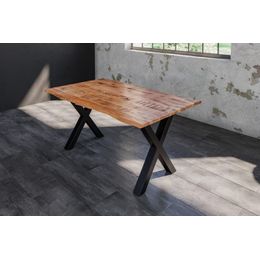 Baumkantentisch Esstisch Mangoholz massiv X-Gestell schwarz 120 x 80 cm DORA